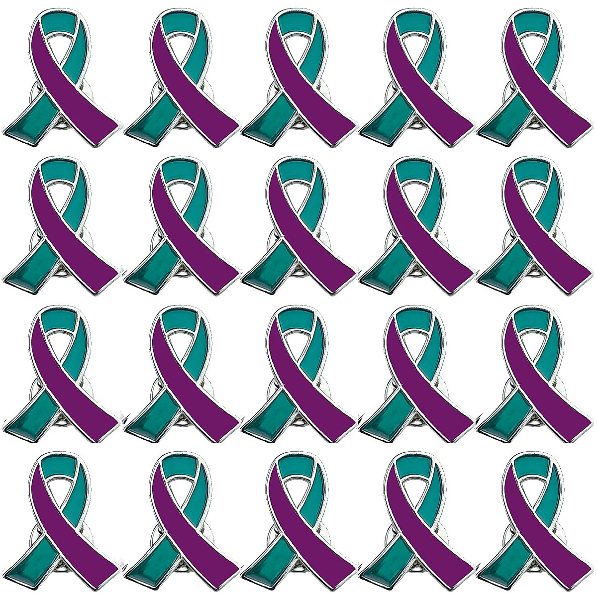Suicide Prevention Awareness Ribbon Pin 25pcs Purple & Teal Enamel Pins