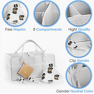 Mami's World: Baby Diaper Caddy Organizer; Portable Bag Holder for car & Changing Table; Essential Storage Bins for Nurseries with Gifts- 2 Pacifier Clips & 2 Bibs