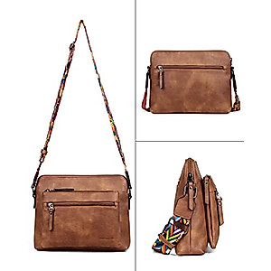 MASINTOR Crossbody Purses for Women Crossbody Bag, Triple Zip Pockets Adjustable Wide Strap, Soft Leather Medium Women's Crossbody Handbags