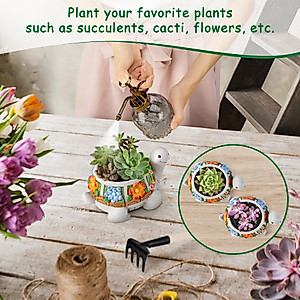 LESES Succulent Plant Pots, Turtle Planter Flower Pots with Drainage Hole, Cute Planting Pots for Cactus, Succulent Planters for Indoor Plants Home Office Garden Flower Pot Gifts for Plants Lover