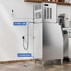 Commercial Ice Maker Machine 400lbs/24H with 300Lbs Large Storage Bin, Industrial Ice Machine with SECOP Compressor,ETL Approval, Scoops Hose Included,Perfect for Bar Restaurant,110V