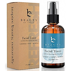 Facial Toner with Organic and Natural Witch Hazel Rose Water Astringent - Best Hydrating and Clarifying Face Spray for Daily Use, No Alcohol or Oil, Skin Cleansing for Men and Women, 4oz