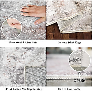 Washable 9x12 Area Rugs - Neutral Large Rugs for Living Room Abstract Soft Faux Wool Carpet for Bedroom Non Slip Stain Resistant Dining Room Rug Beige/Grey/Brown
