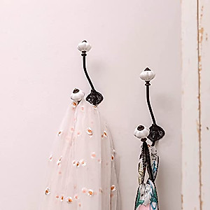 NIKKY HOME Wall Hooks Decorative 2 Pack Hanging Rustic Vintage Pumpkin Metal Iron Ceramic Antique Mounted Wall Hook for Towels Coat Bag Scarf Cap Hat Key for Farmhouse Mudroom Closet Bathroom, White