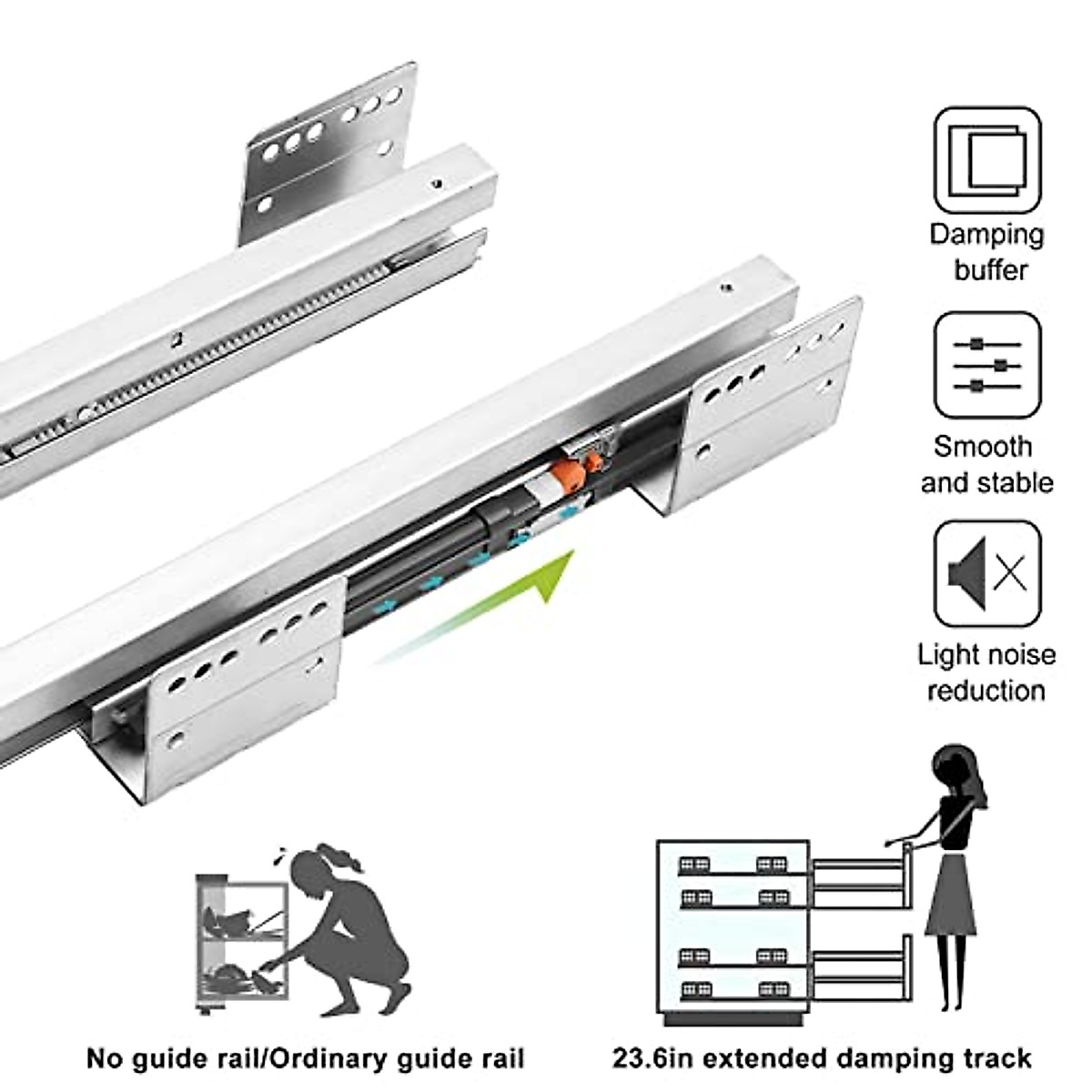 2 Tier Pull Out Cabinet Drawer Organizer Heavy Duty Pull Out Spice Rack 304 Stainless Steel Deepen 47cm Kitchen Slide Out Storage Shelf for Cans, Bakeware for Pantry, Cupboard, Bathroom Cabinet (59W*