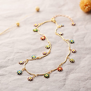 Fettero Cute Choker Necklace for Women Colorful Daisy Flower Choker Cute Chain Choker Necklace Delicate Fashion Gold Dainty Simple Necklace for Women Jewelry Gifts -Colorful Daisies