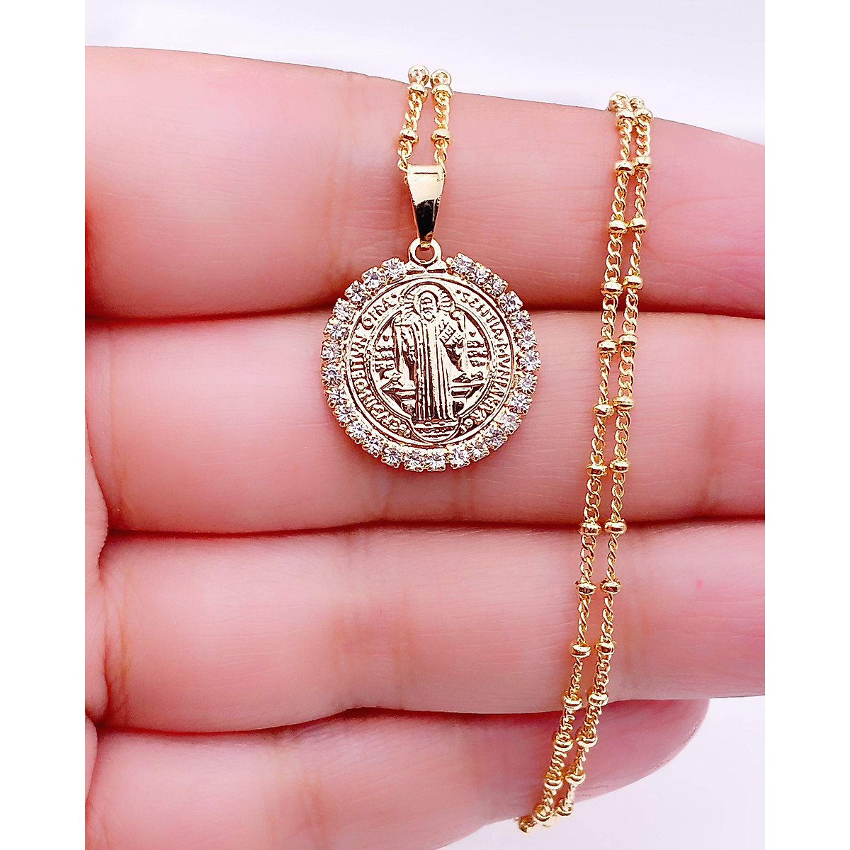 18K Gold Plated Saint Benedict Pendant Necklace for Women Religious Jewelry