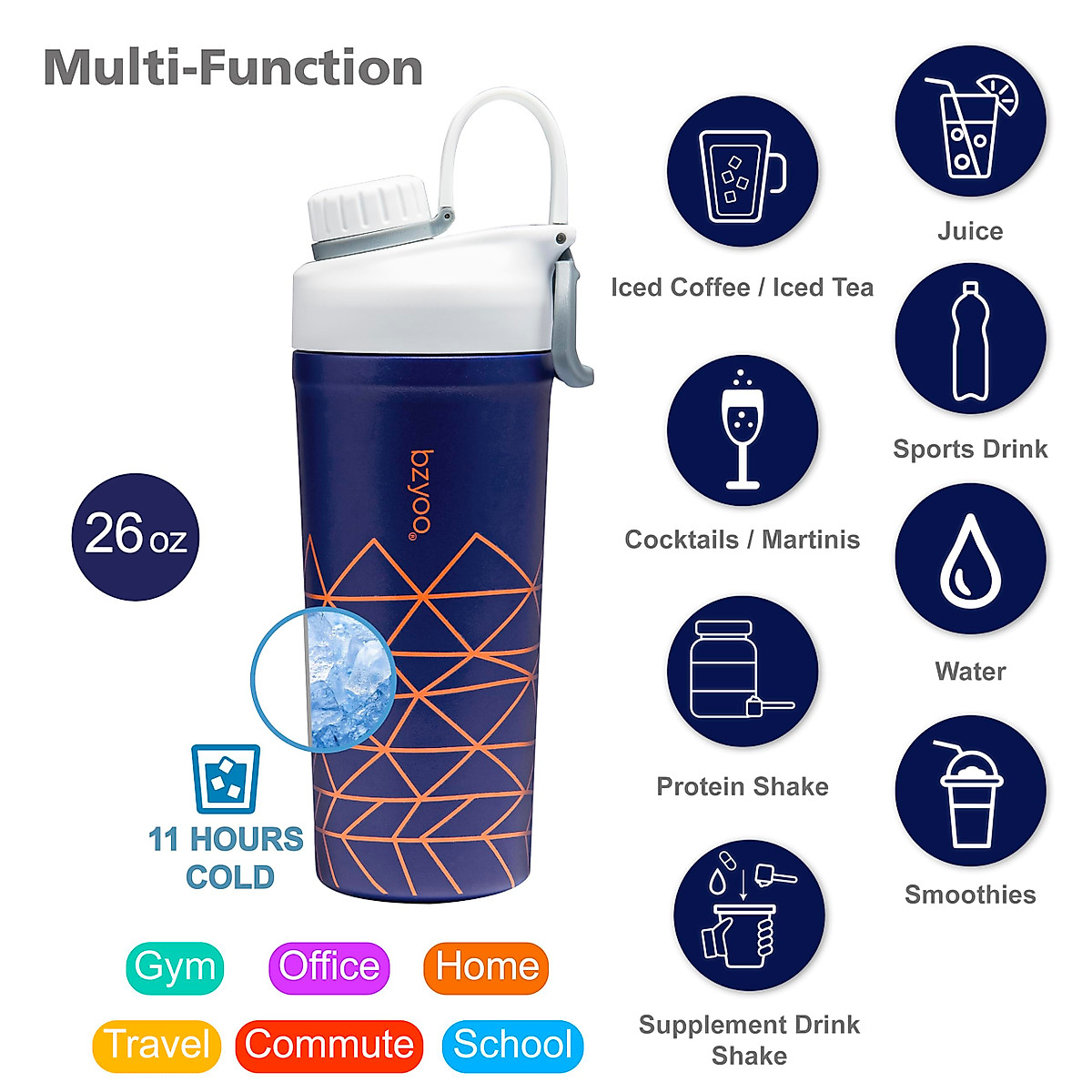 bzyoo 26oz Double-Walled Stainless Steel Insulated Tumbler with Straw Leak Proof Ideal for Smoothies, Ice Tea or Coffee Includes Mixer Ball BPA Free - Spidy Blue