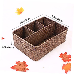Alipis Makeup Organizer Drawers Stackable Wicker Baskets Makeup Organizer for Drawer Wicker Baskets with Lids Rectangular Wicker Basket Wicker Basket with Lid Makeup Tray Storage Showcase