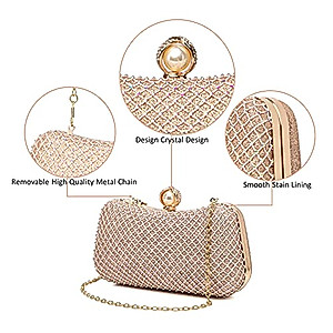 DETARA Crystal Women Evening Clutch Rhinestone Bag Bling Purse Glitter Radiant Crystal Shouderbag for Christmas Bridal Wedding Party (Champagne)