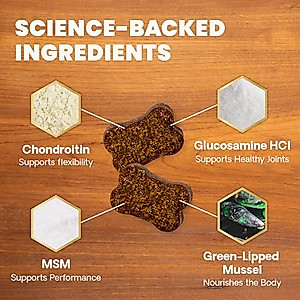 VetriScience Ultimate Strength Healthy Hip & Joint Chews, GlycoFlex Glucosamine, Chondroitin & Green-Lipped Mussel Joint Support Supplement for Dogs, Soothe Joint Discomfort, Duck, 60 Count