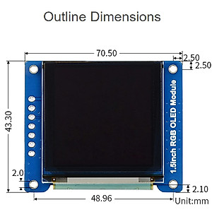 waveshare 1.5inch RGB OLED Display Module 128x128 Pixels 16-bit High Color (65K Colors) with Embedded Controller Communicating via SPI Interface.