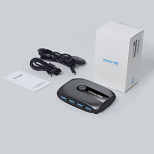 USB 3.0 Switch Selector 2 Computers Sharing 4 USB 3.0 Devices KVM Switcher Hub Adapter for Mouse, Keyboard, Scanner, Printer, with One-Button Swapping