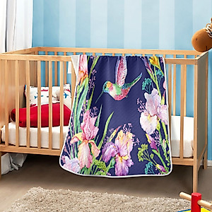Kigai Hummingbird Iris Flower Baby Blanket, Cozy Throw Blankets for Newborn Infant and Toddler, Soft and Warm Receiving Baby Blanket for Crib Stroller