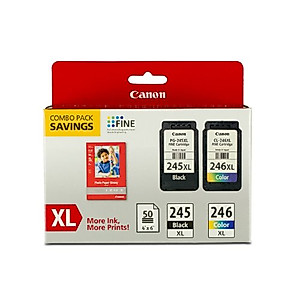 Canon 8278B005 Inks & Paper Pack, PG245, CL-246 XL, 50 Sheets, 4 x 6 and PG-245XL High-Yield Black Ink Cartridge