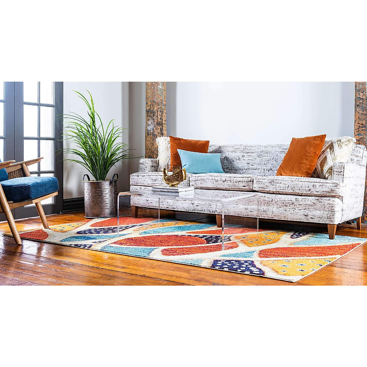 Unique Loom Positano Collection Coastal Modern Abstract Oceanic Rust Red Area Rug (5' x 8')