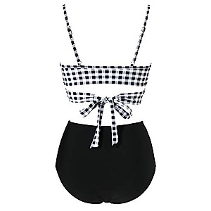 SUUKSESS Women High Waisted Bikini Criss Cross Swimsuits Push Up Bathing Suits (XS, Gingham)