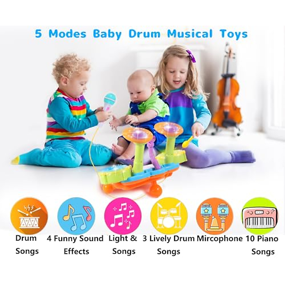Drum Set for Toddlers 1-3, Baby Drum Set with Microphone, Kids Drum Sets for 2-5, Toddler Drum Set Toys for 1 2 3 Year Old Boy Birthday Christmas for Babies Boy Girl 6 12 18 Month