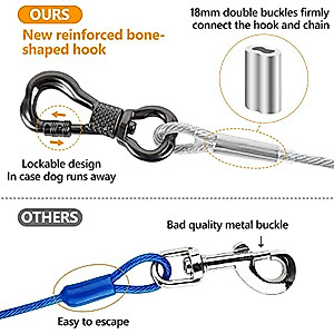 Tresbro 15FT Reflective Dog Tie Out Cable for Dogs Up to 250 Pounds, Steel Wire Dog Leash Cable with Stainless Rotatable Buckle, Lightweight and Durable, Dog Chains Outside for Outdoor,Yard,Camping