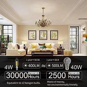 comzler E12 LED Candelabra Bulb Dimmable, Chandelier Light Bulb 4000K Neutral White,40W Equivalent,Type B Ceiling Fan Bulbs,C35 B11 Edison Filament Candle Bulbs Candle Lights,400LM,Pack of 6