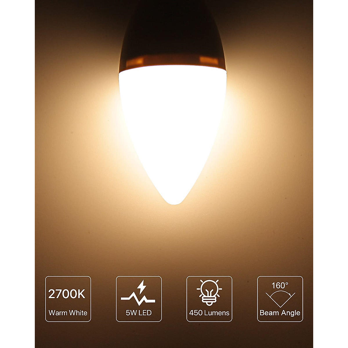 LUTW E12 Candelabra LED Light Bulbs 40 Watts Equivalent, 450 Lumen Type B LED Chandelier Light Bulbs, Warm White 2700K Non-Dimmable B11 Ceiling Fan Bulb, 6 Pack