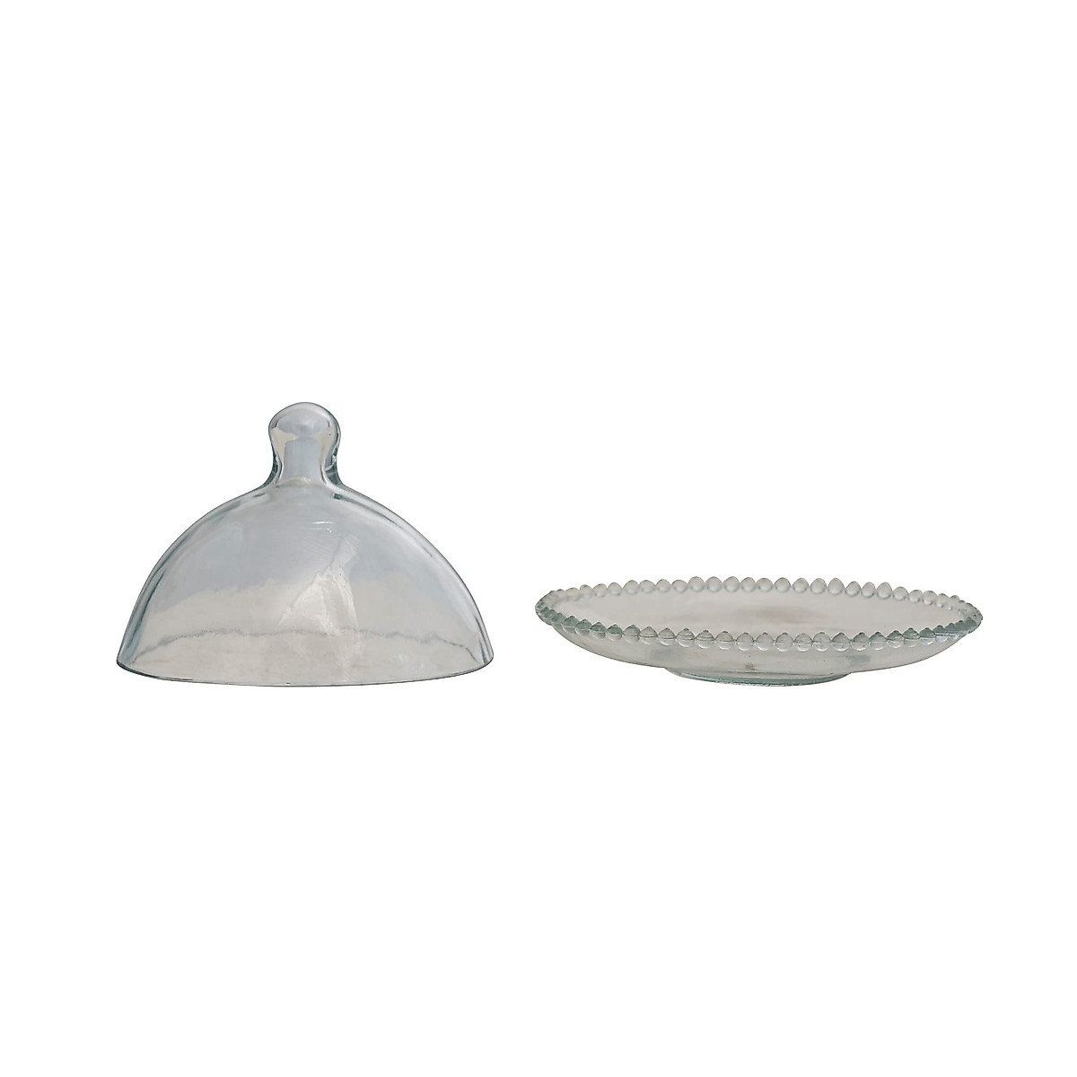 Creative Co-Op Glass Cloche and Hobnail Edge Tray, Clear