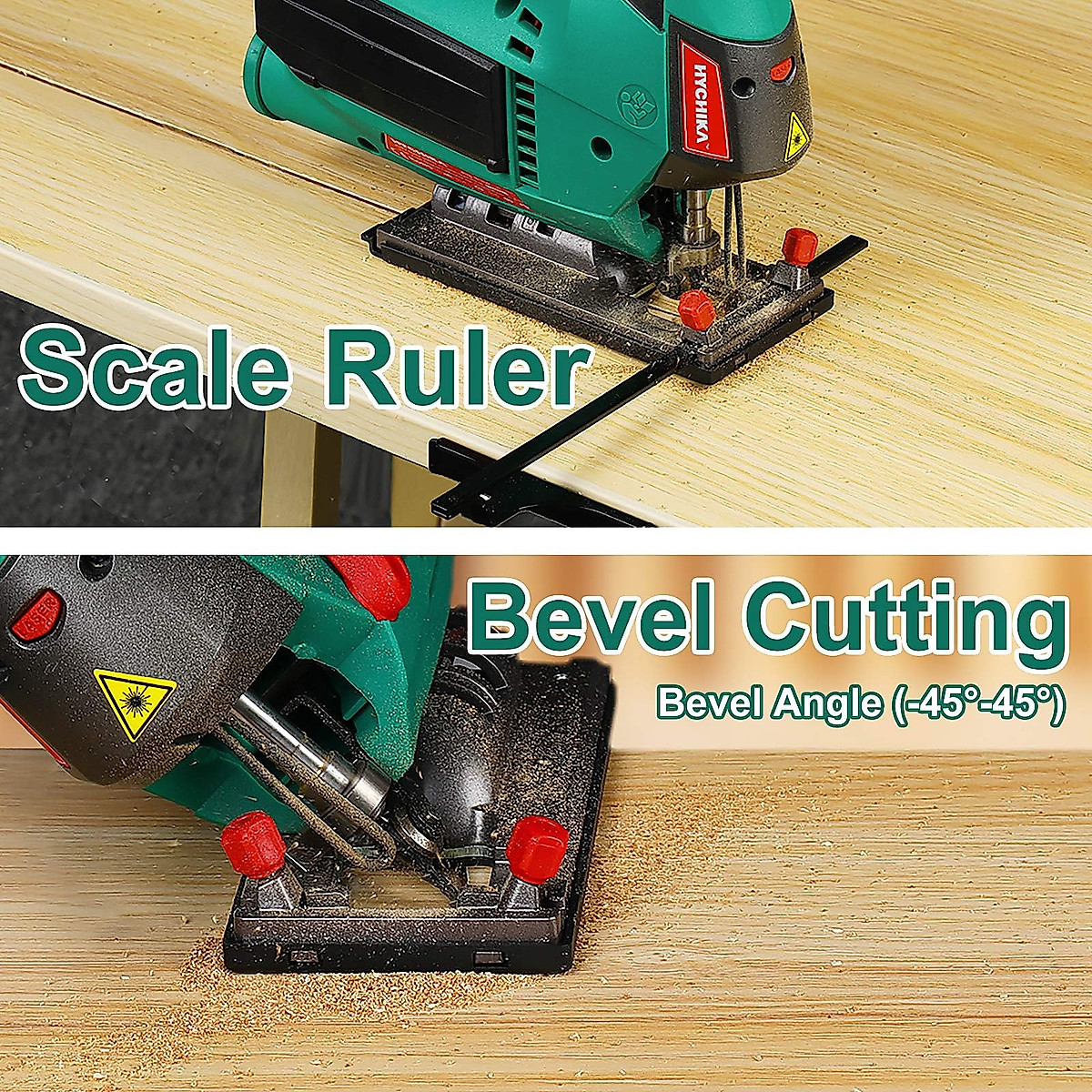 HYCHIKA Jig saw, 6.7A Jig Saw 800-3000SPM with 6 Variable Speeds, 4 Orbital Sets, Bevel Angle 45°, 6PCS Blades, Pure Copper Motor, Laser Guide, Wood Metal Plastic Cutting