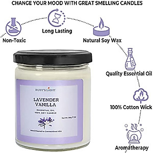 Essential Oil Candle | Aromatherapy for The Home | 9 Oz Glass Jar | All-Natural Soy Candles | Cotton Wick | High Scent | 40 Hours Burn Time | Gift for Women & Men (Lavender Vanilla)
