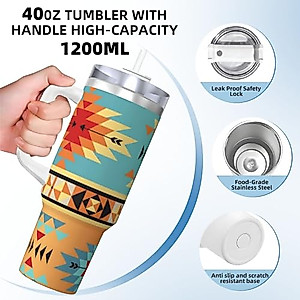 Xiexide 40oz Sweatproof Office Native Southwest American Indian Aztec Navajo Tribal Double Walled Vacuum Insulatedith Handle And Straw,Hot & Cold Drinks