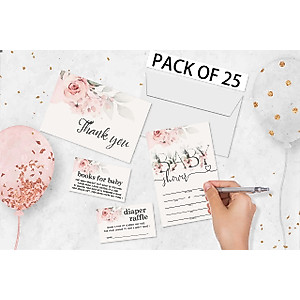 Baby Shower Invitation Set, Books For Baby, Thank You, Diaper Raffle, Fill In Invites Cards, Each Design 25 Cards & Envelopes (Total 100 Cards) – (bb018-taozhuang)