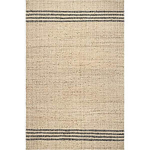nuLOOM Jackie Hand Loomed Striped Jute and Cotton Area Rug, 10' x 14', Natural