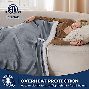 Bedsure Heated Blanket Electric Blanket - Soft Flannel Electric Throw, Heating Blanket with 4 Time Settings, 6 Heat Settings, and 3 hrs Timer Auto Shut Off (50x60 inches, Grey)