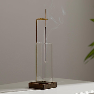 Sunolga Incense Holder with Removable Glass Ash Catcher Mess, Modern Incense Holder for Sticks with Alligator Head Metal Clip Brass Incense Burner Holder for Zen, Yoga, Spa, Meditation and Home Decor