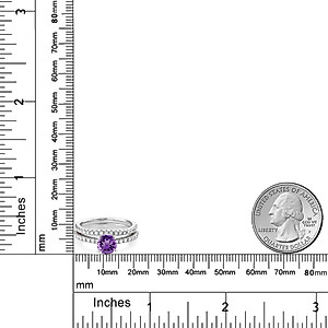Gem Stone King 925 Sterling Silver Purple Amethyst and White Moissanite Wedding Engagement Band Bridal Set Ring For Women (1.49 Cttw, Gemstone February Birthstone, Available In Size 5, 6, 7, 8, 9)