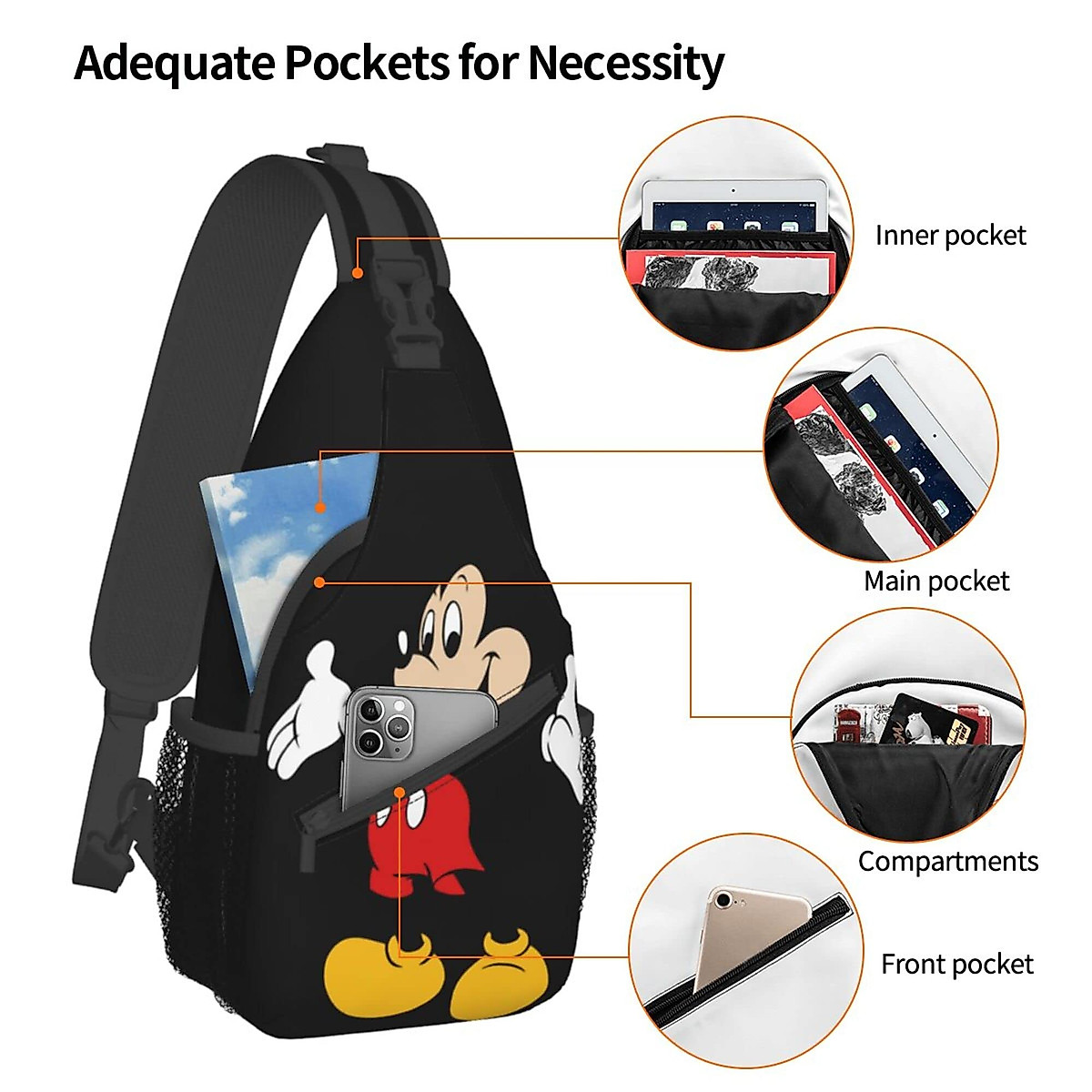 Grehge ute Anime Cartoon Sling Bag Crossbody Backpack Shoulder Bag Lightweight Waterproof Chest Bag For Sports Outdoor Trave -F25