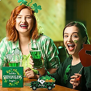 4 Pieces St. Patrick's Day Table Decor Wooden Sign Lucky Shamrock Table Sign Green Gnome Truck Table Centerpiece Freestanding Clover Letter Sign Table Decoration for Irish Holiday Party Decor