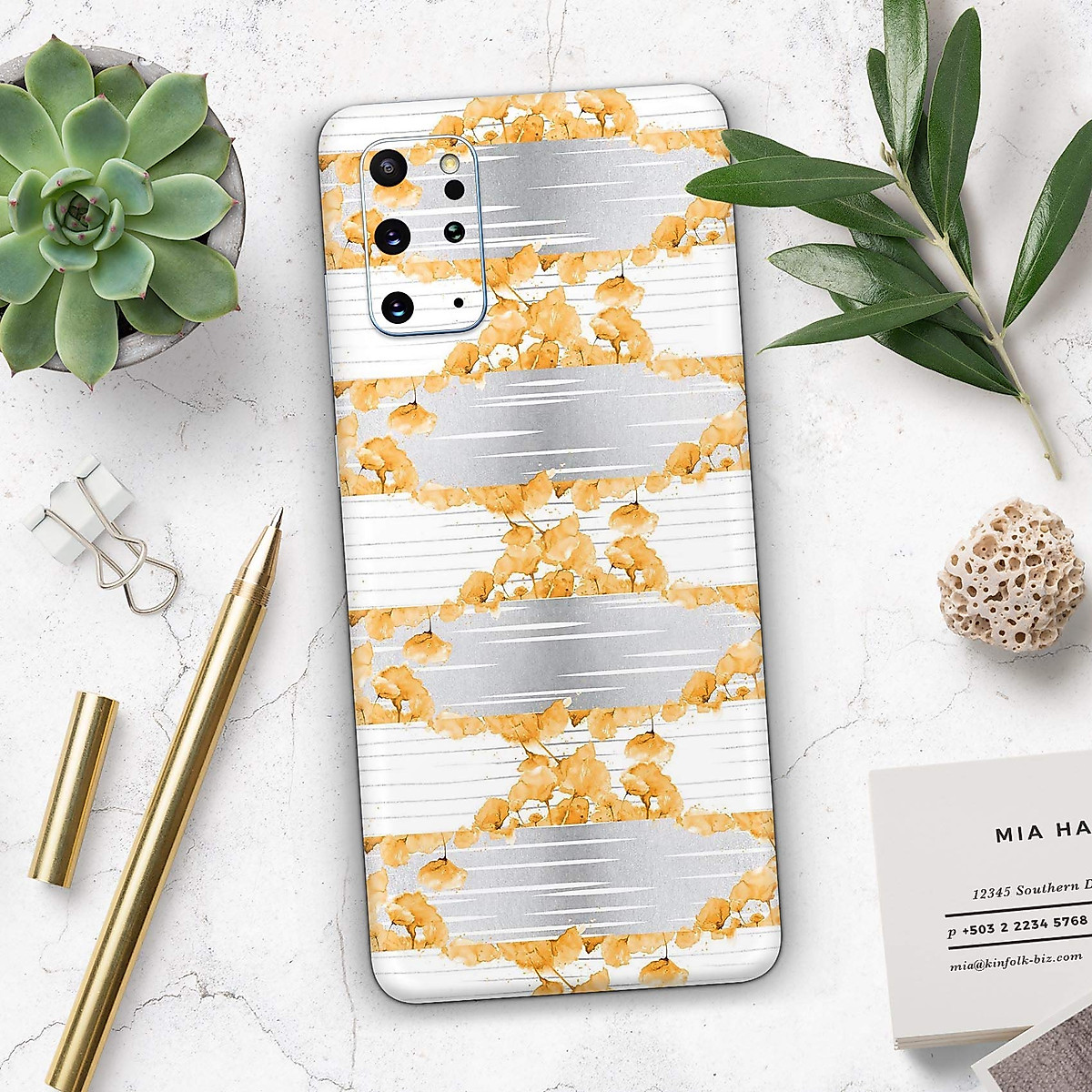 DesignSkinz Karamfila Yellow & Gray Floral V4 Protective Vinyl Decal Wrap Skin Cover Compatible with The Samsung Galaxy S20 (Screen Trim & Back Glass Skin)
