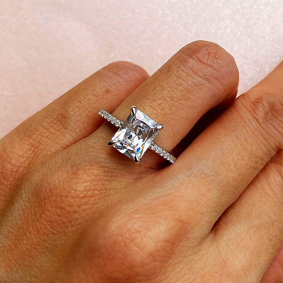 925 Sterling Silver 9x7mm 2.5 Ct Radiant-cut Bridal Ring Solitaire Engagement Anniversary Wedding Ring (5)