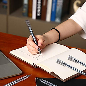 12 Pieces Rolling Ball Pens, Quick-Drying Ink 0.5 mm Extra Fine Point Pens Liquid Ink Pen Rollerball Pens (Black)