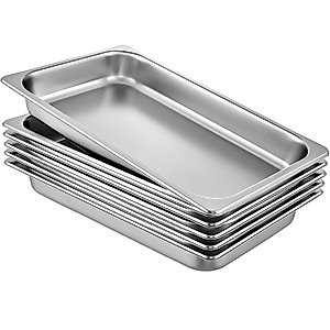Mophorn Hotel Pans Full Size 2.5 Inch Deep, Steam Table Pans 6 Pack, 22 Gauge/0.8mm Thick Stainless Steel Hotel Pan Anti Jam Steam Table Pan