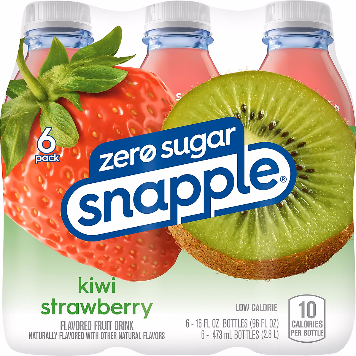Snapple Zero Sugar Kiwi Strawberry All Natural Drink Gluten Free 16 fl oz 100% Recycled Plastic Bottle 24 Pack
