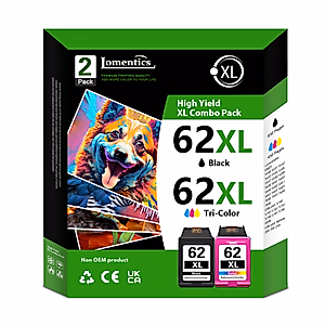 62XL Black and Color Ink Cartridge Combo Pack (2Pack) -LOMENTI Compatible Ink Cartridges Replacement for HP 62XL High Yield Ink Cartridge for Envy 5540 5642 OfficeJet 200 250 5740 8040 Printer