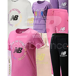 New Balance Girls' Jogger Set - Short Sleeve Performance T-Shirt and Sweatpants (7-16), Size 10-12, Pink Gret