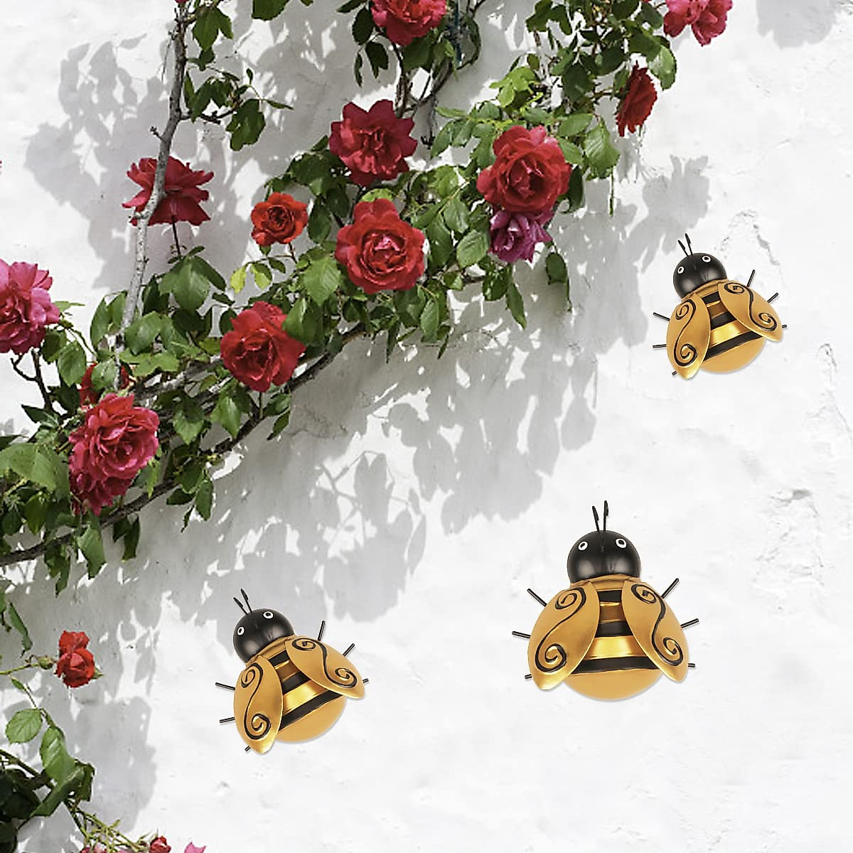 YIYA 3 PCS Metal Bee Wall Decor Bee Wall Art Decor for Outdoor Garden Lawn Fences Decor Office Bedroom Livingroom Home Decor