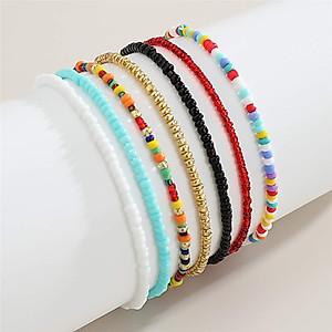 kelistom Boho Anklet for Women Teen Girls Handmade Elastic Beaded Ankle Bracelets for Women Summer Foot Jewelry (7PCS)