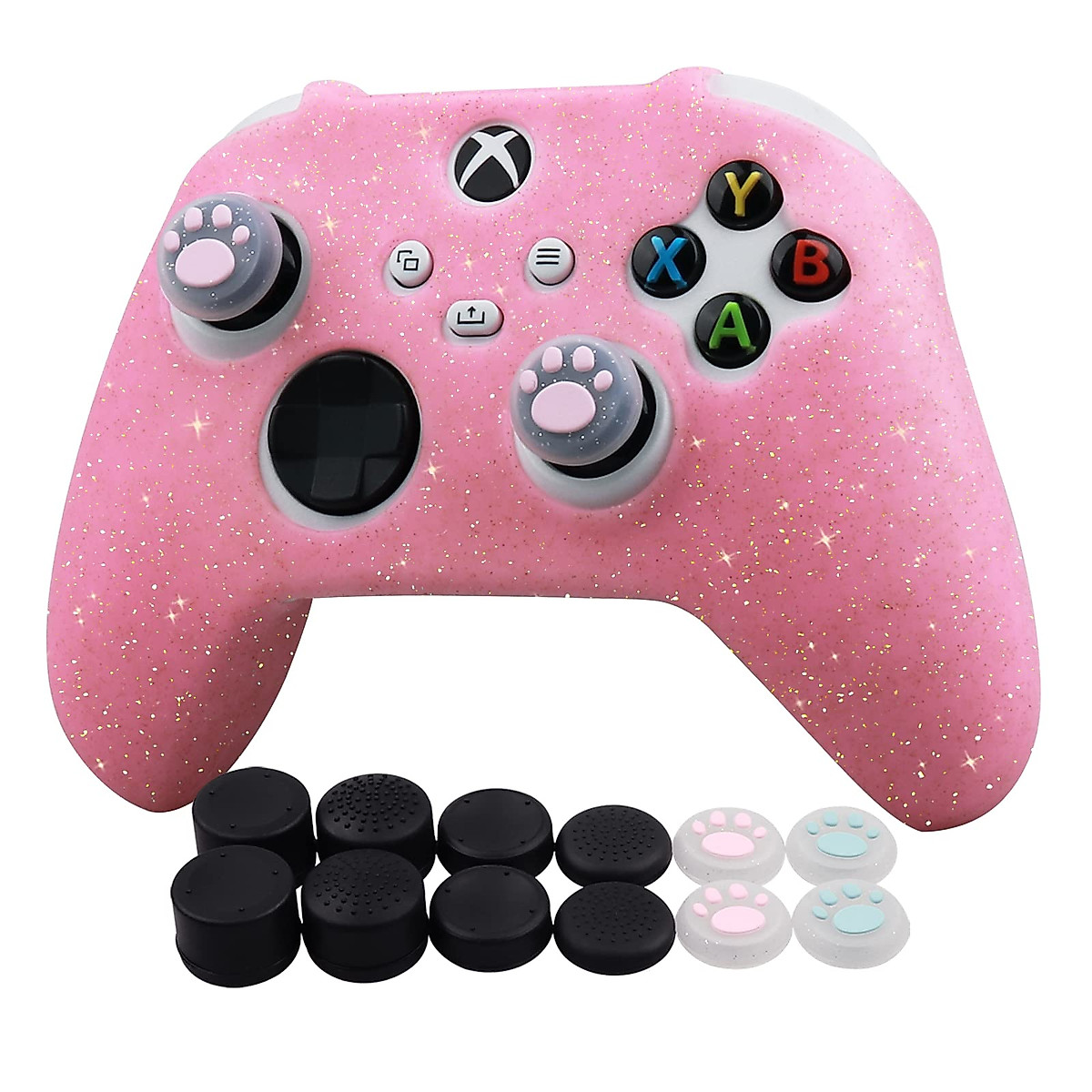 RALAN Glitter Controller Skin for Xbox Series, Anti-Slip Silicone Controller Cover Protector Case Compatible for Xbox Series Gamepad Joystick with 4 Cat Caps and Black Pro Thumb Grip x 8.