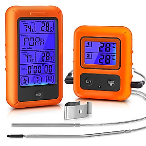 Wireless Meat Thermometer, Digital Meat Thermometer for Cooking, Instant Read Food Thermometer with 2 Stainless Steel Probes for BBQ Grill Smoker Oven Kitchen