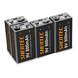 Shentec 9V Rechargeable Lithium Batteries, 800mAh Low Self-Discharge Square 9 Volt LithiumBattery for Alarms, Wireless Microphones, Smoke Detectors, Toys, Flashlights and More(4-Pack)