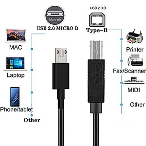 GuangMaoBo Micro USB to Printer Cable USB 2.0 to USB Type B Cable,Android Phone pc to Printer Cable Printer,Scanner,Electronic midi Piano,Electronic Drum,Digital Piano and USB 2.0 Hard Disk