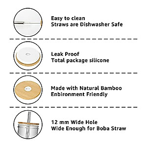 Tronco Bamboo Lids with Stainless Steel Straws, 2 Reusable Lids for Wide Mouth Tumblers, Includes 2 Straws and 1 Straw Brush